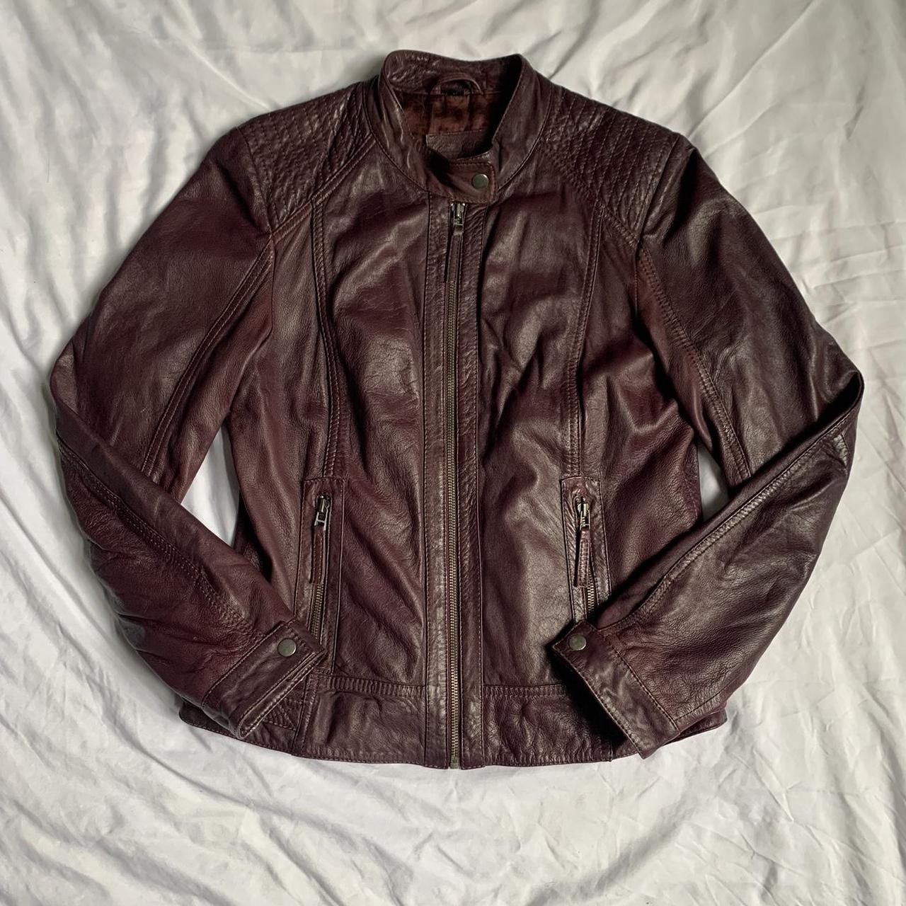 Italian leather jacket Purple red wine style colour... - Depop