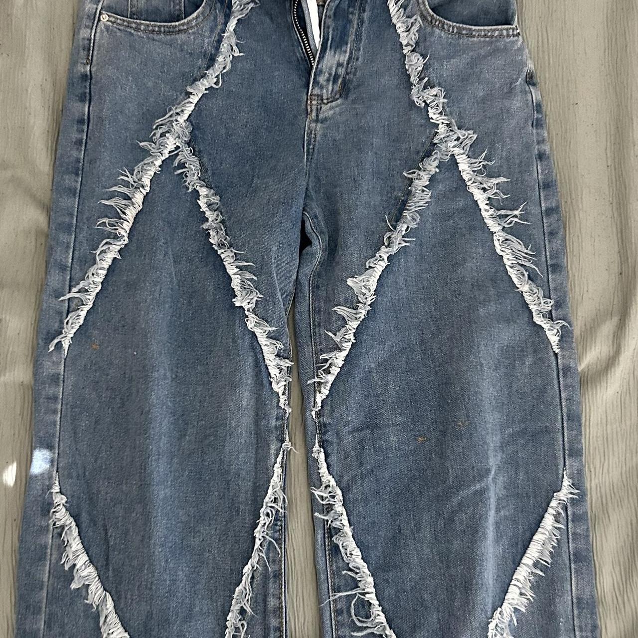 Distressed diamond blue jeans, worn once , medium | Depop