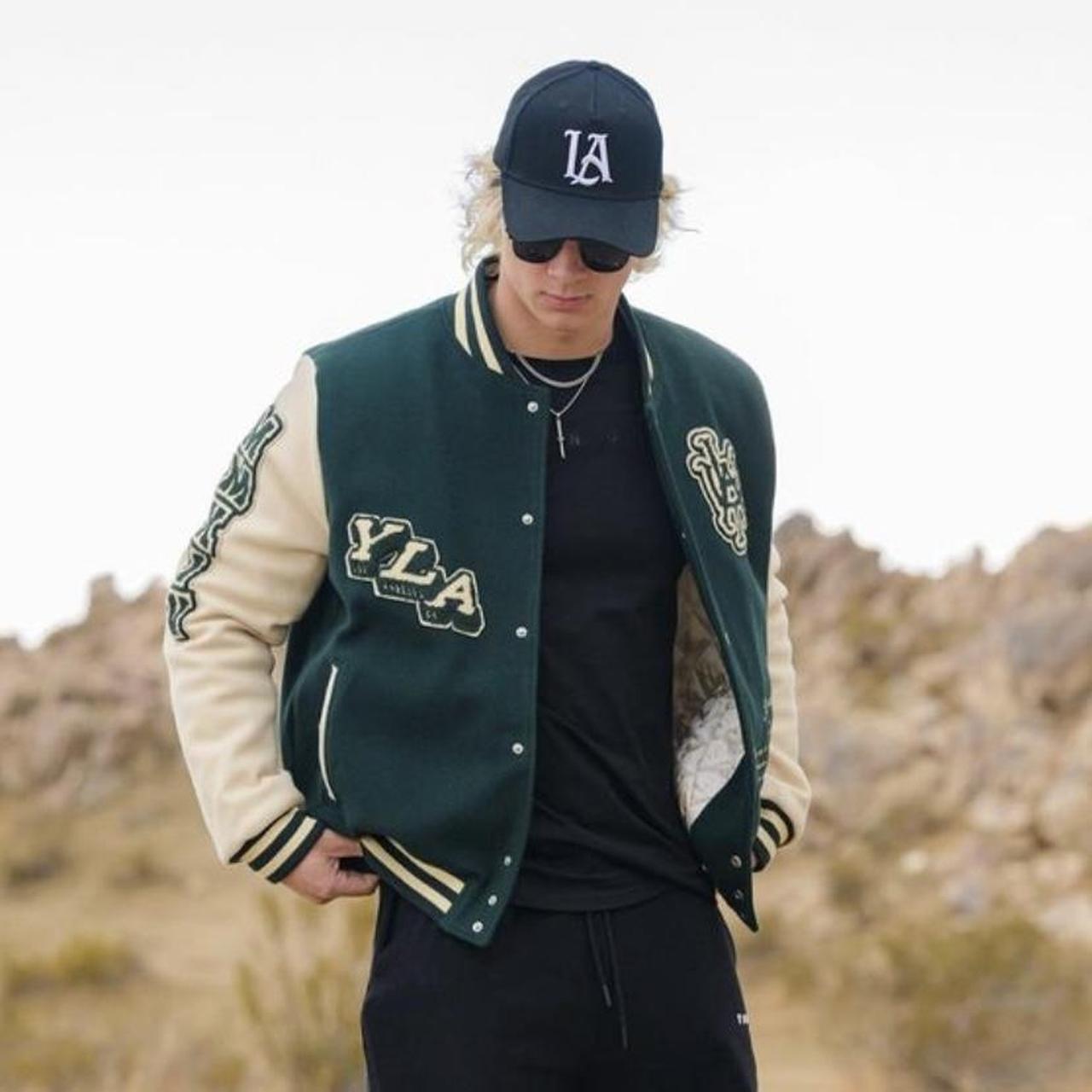 Rare Youngla Green and cream varsity jacket. This is... - Depop