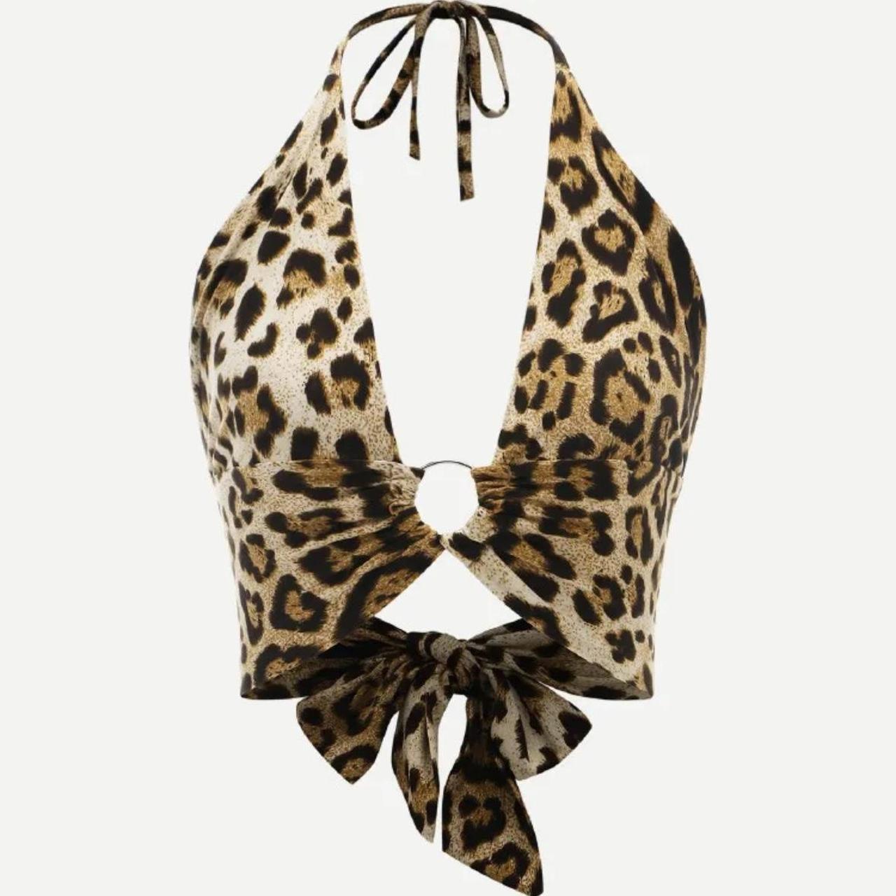 Shein leopard print halter top with back open... - Depop