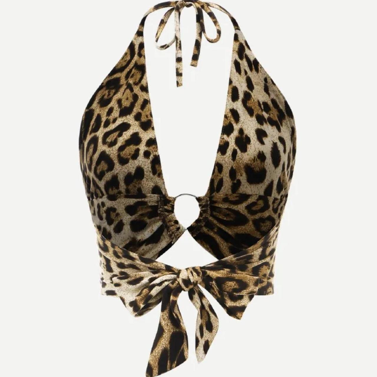 Shein leopard print halter top with back open... - Depop