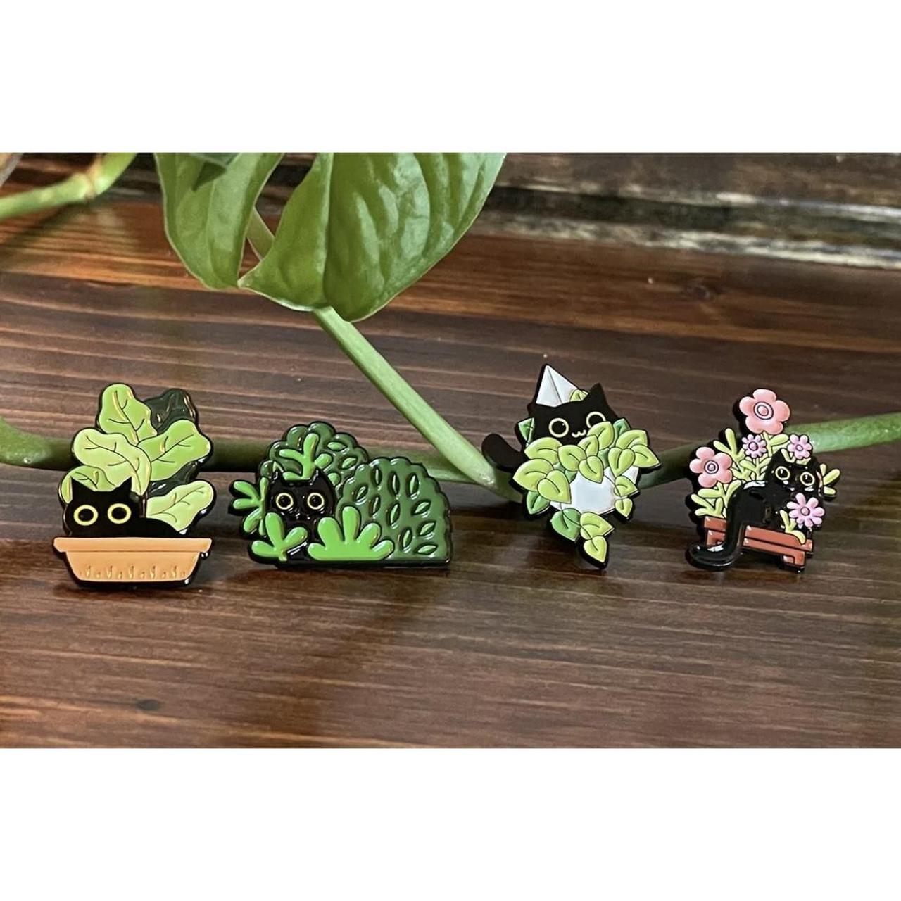Set Of 4 Cute Cat In Plants Enamel Backpack Pins - Depop
