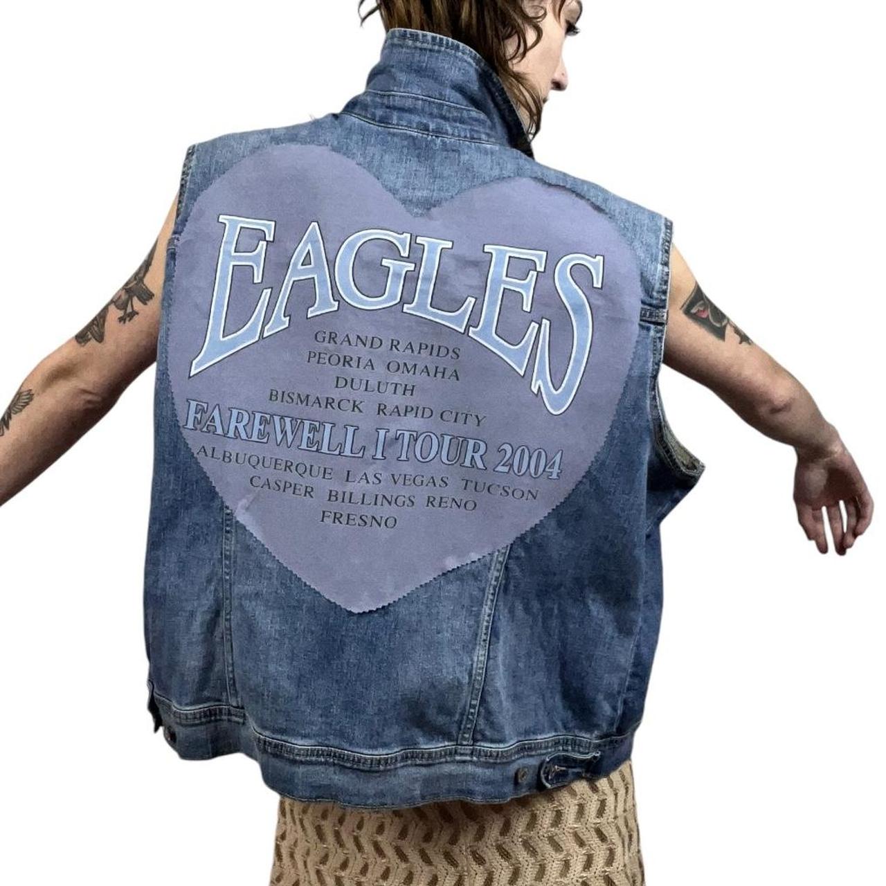Vintage Eagles Tour Reworked Denim Vest -DIY Large... | Depop