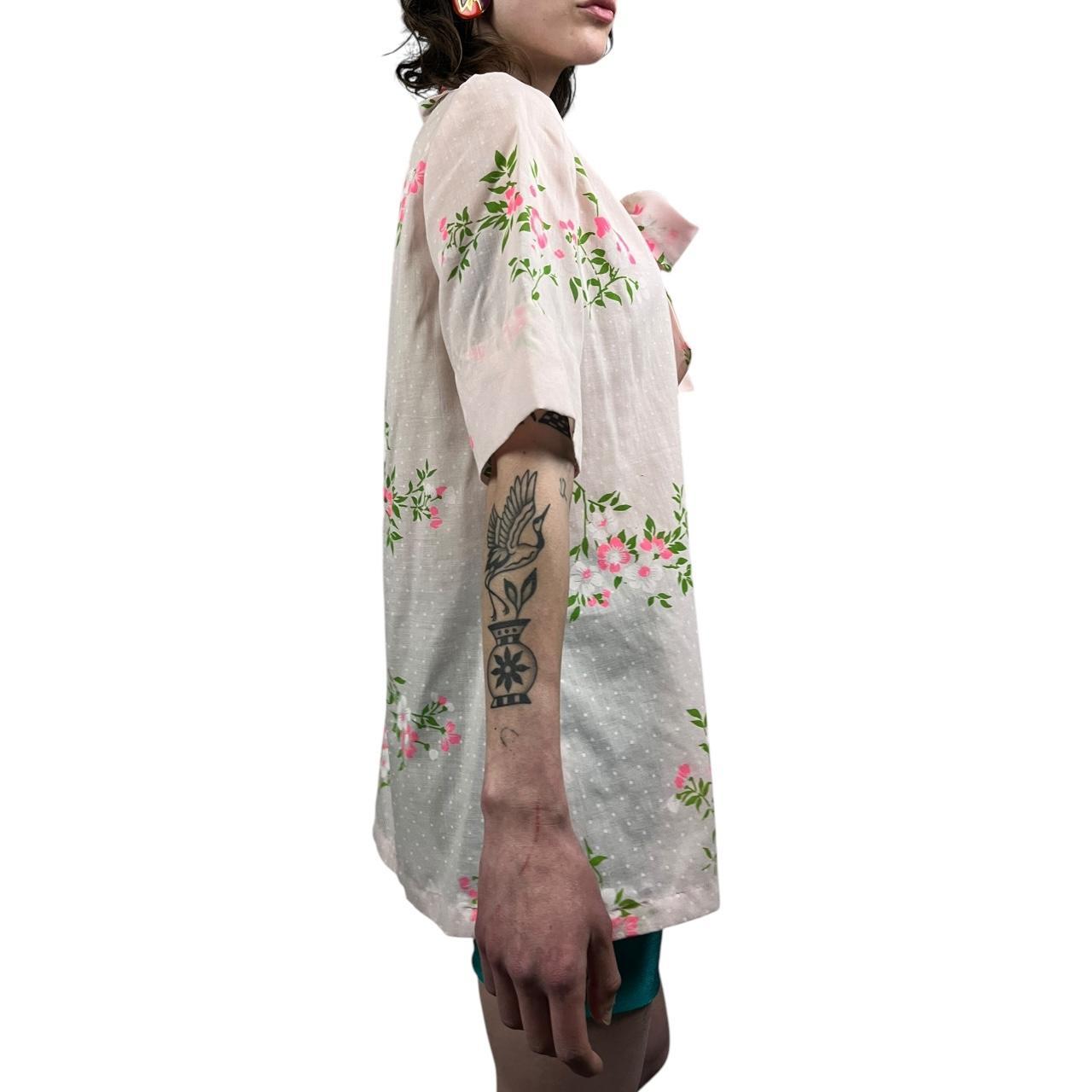 Vintage Handmade Baby Pink Rose Print Bow Collar... | Depop