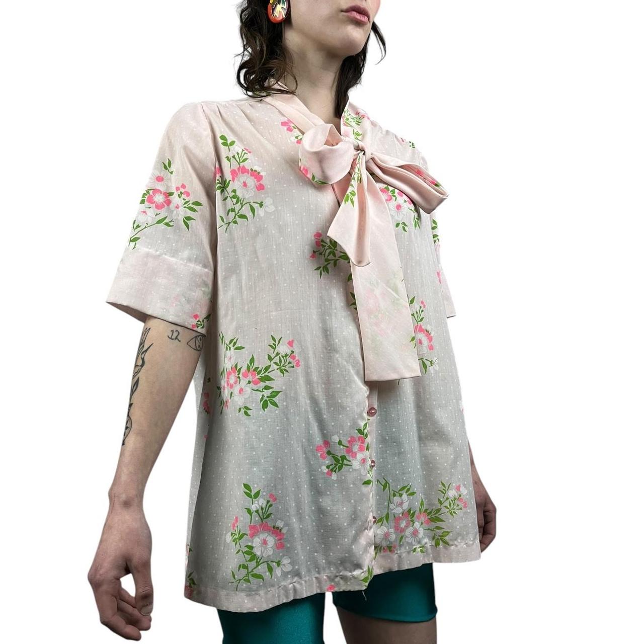 Vintage Handmade Baby Pink Rose Print Bow Collar... | Depop