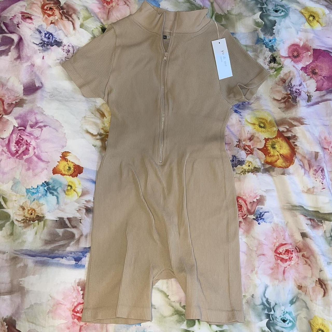 Brand new beige zip up unitard never worn only tried... - Depop