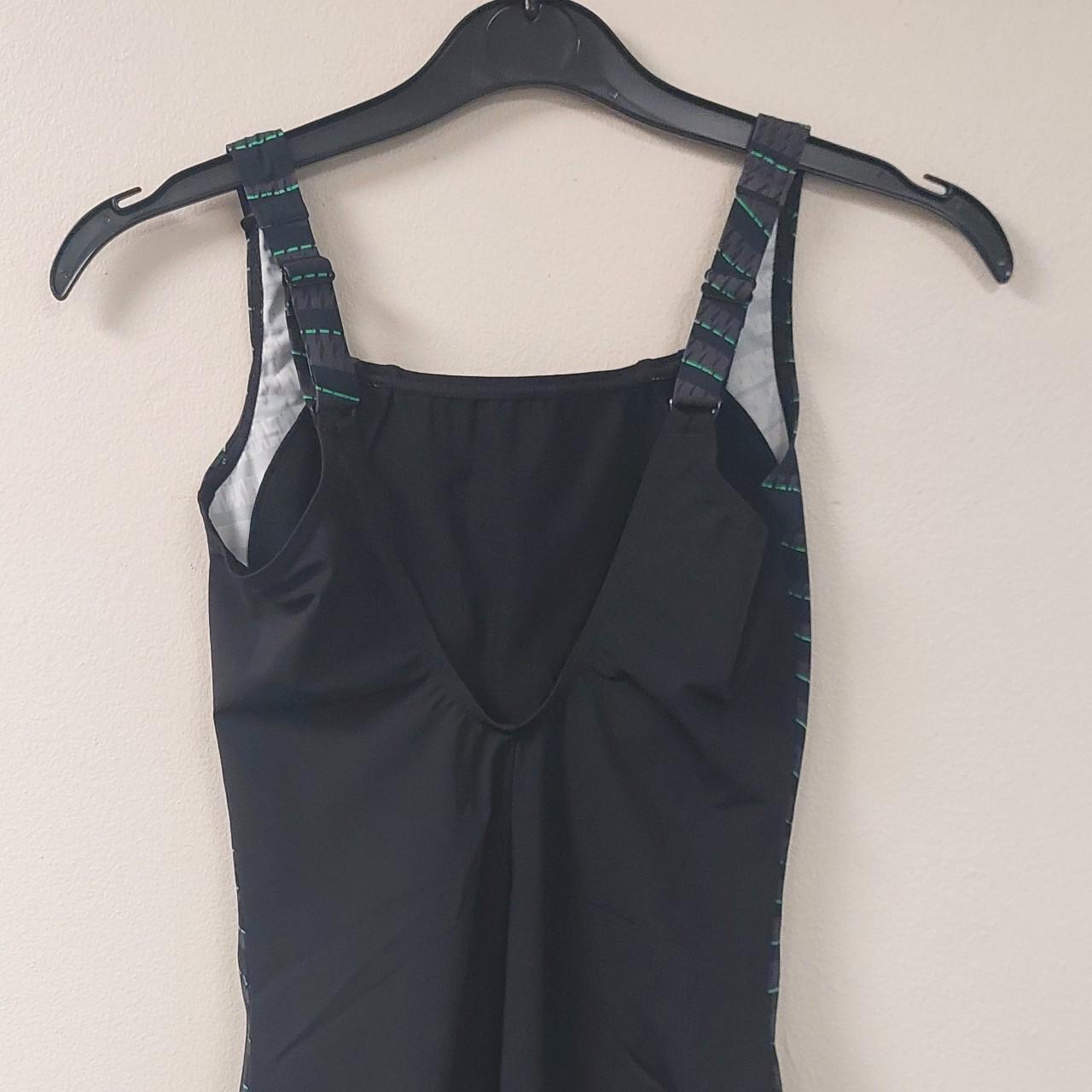 black Speedo Costume with Green and Grey Striped... - Depop