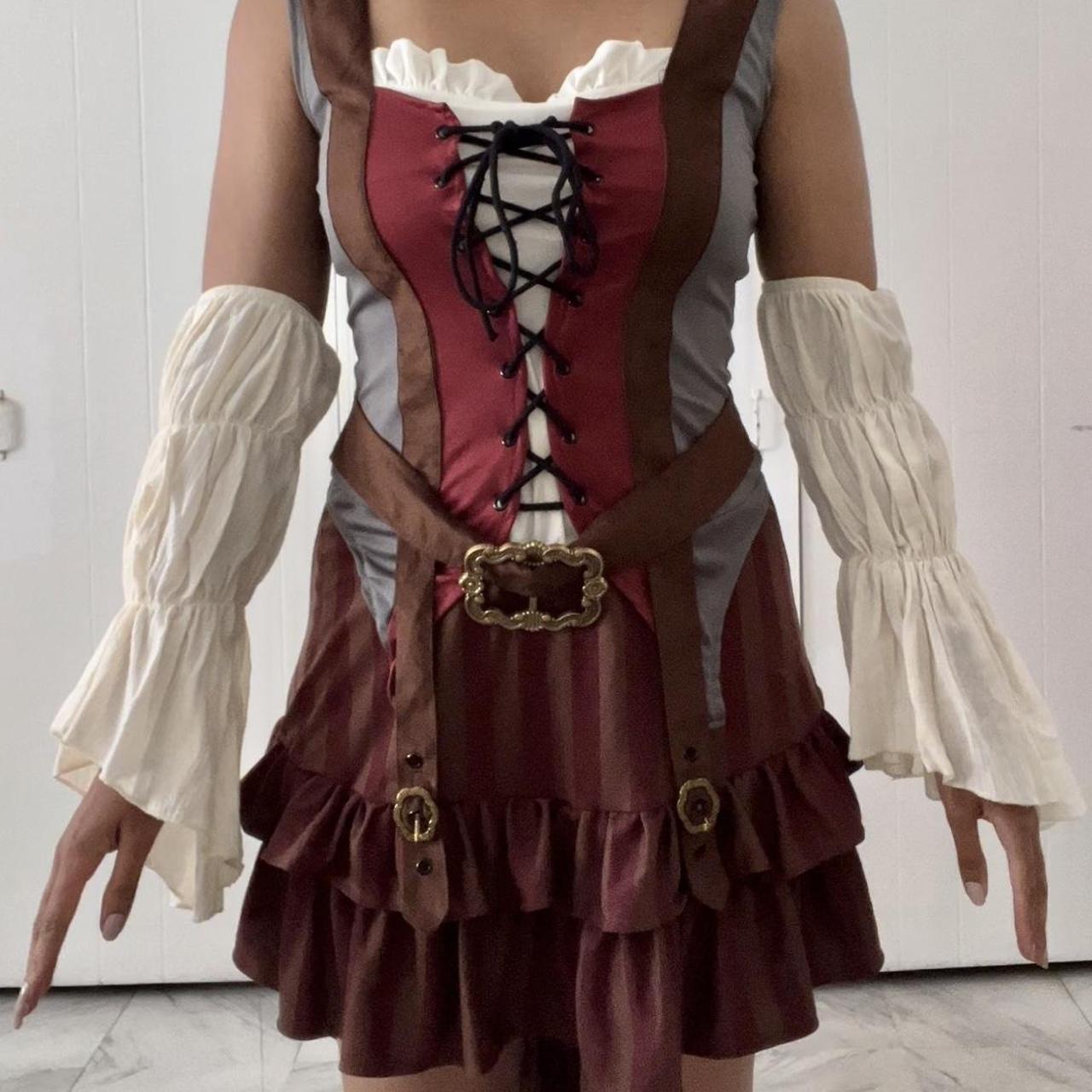 Pirate Costume ruffled bust, tied torso, with white,... - Depop