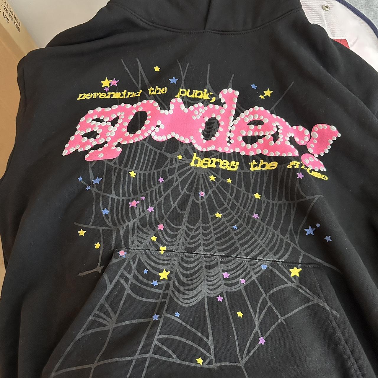 Sp5der v2 hoodie black size XL worn once or twice - Depop