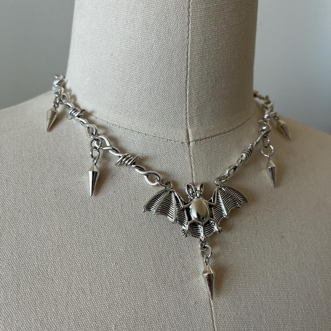 HANDMADE | Adjustable Silver bat necklace with... - Depop