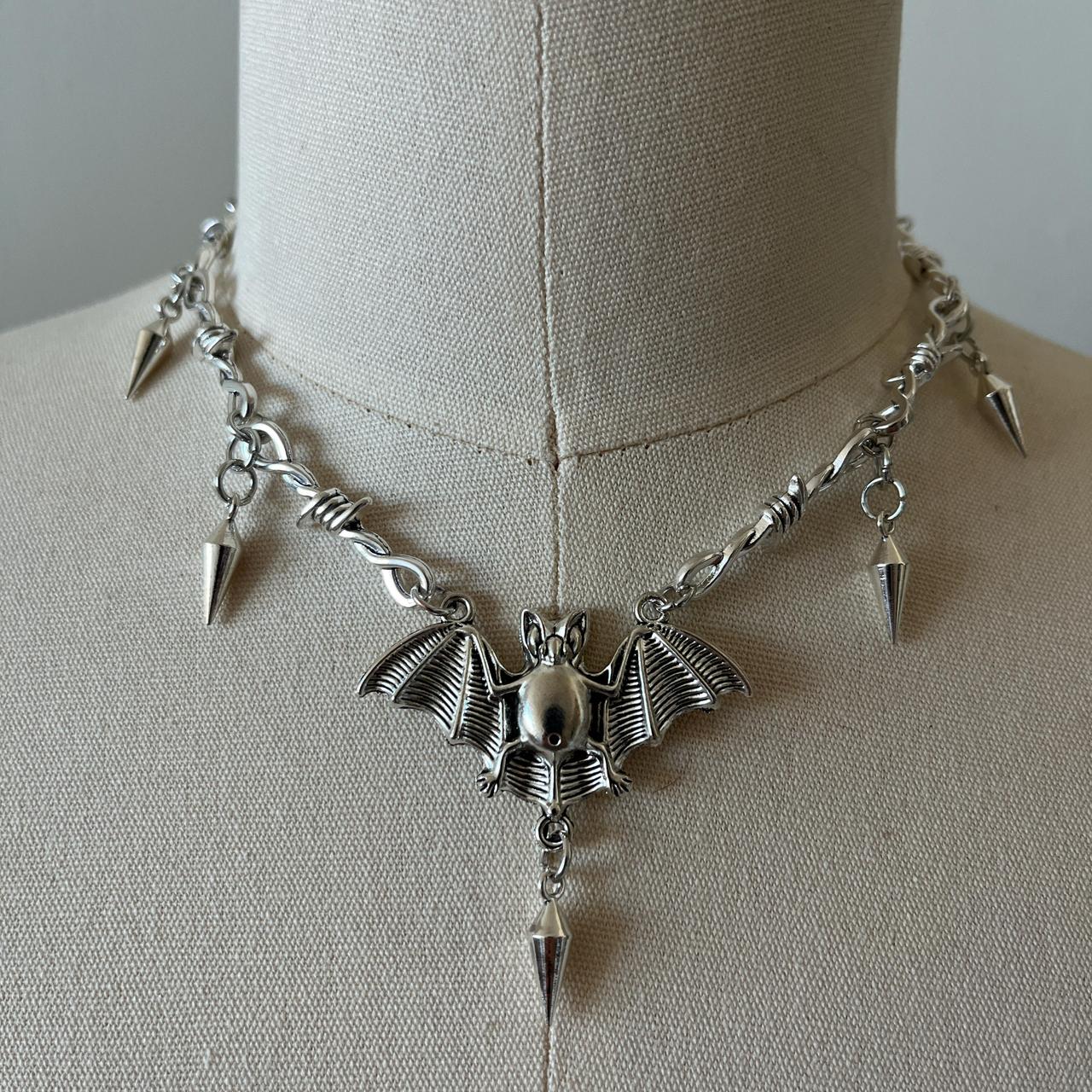 HANDMADE | Adjustable Silver bat necklace with... - Depop