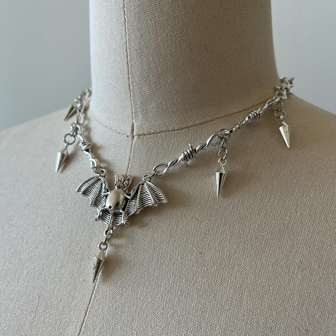 HANDMADE | Adjustable Silver bat necklace with... - Depop