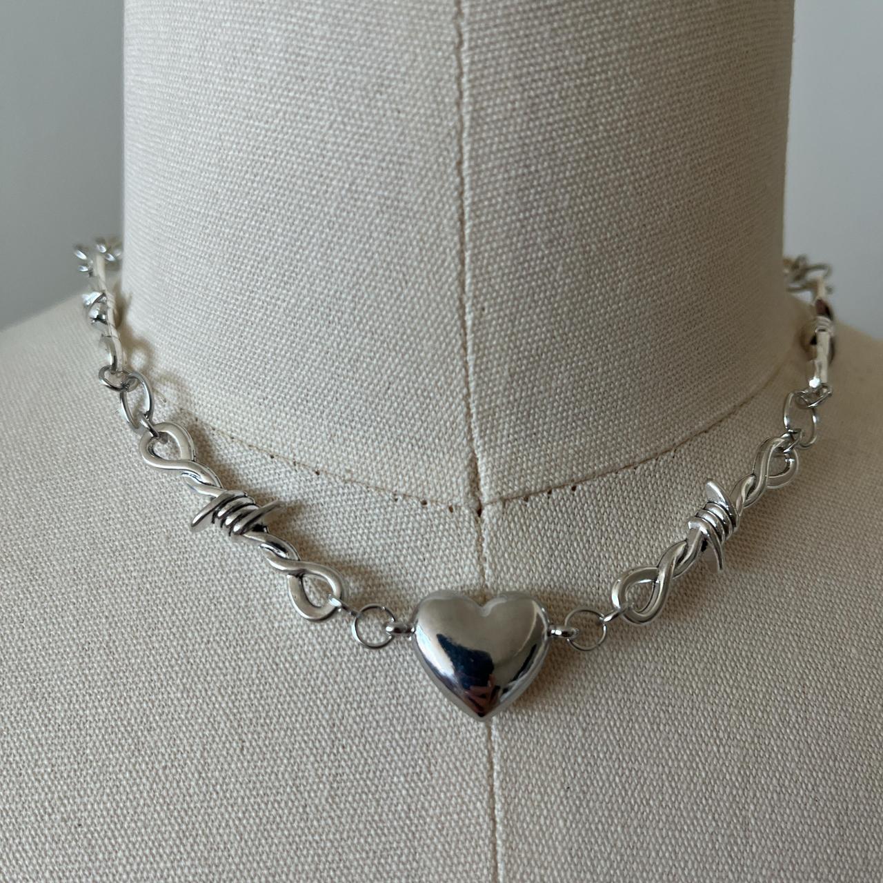 HANDMADE | Silver barbed wire heart necklace with a... - Depop