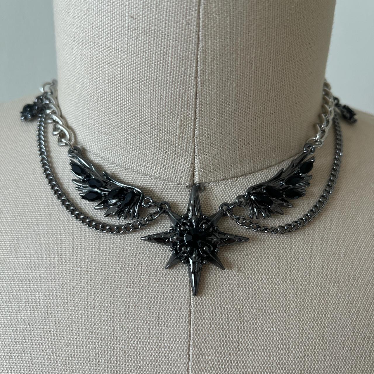 Black & silver gothic star choker necklace with... - Depop