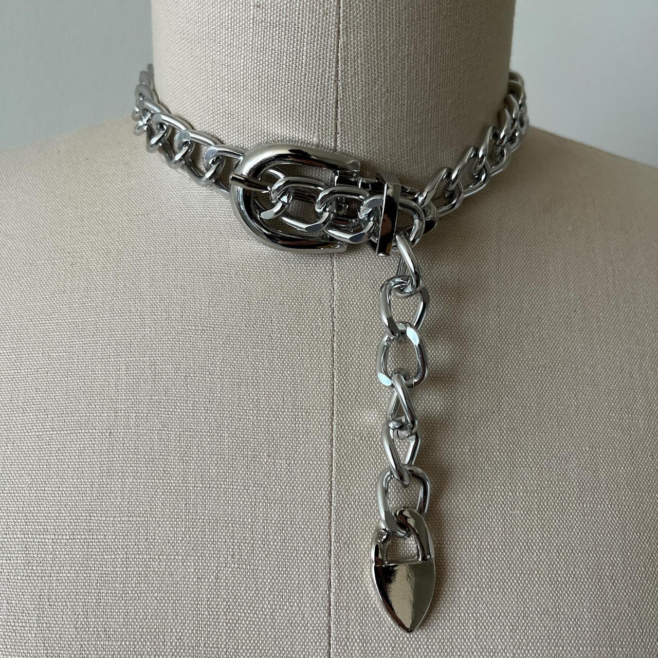 Chunky silver chain choker with rounded belt buckle... - Depop