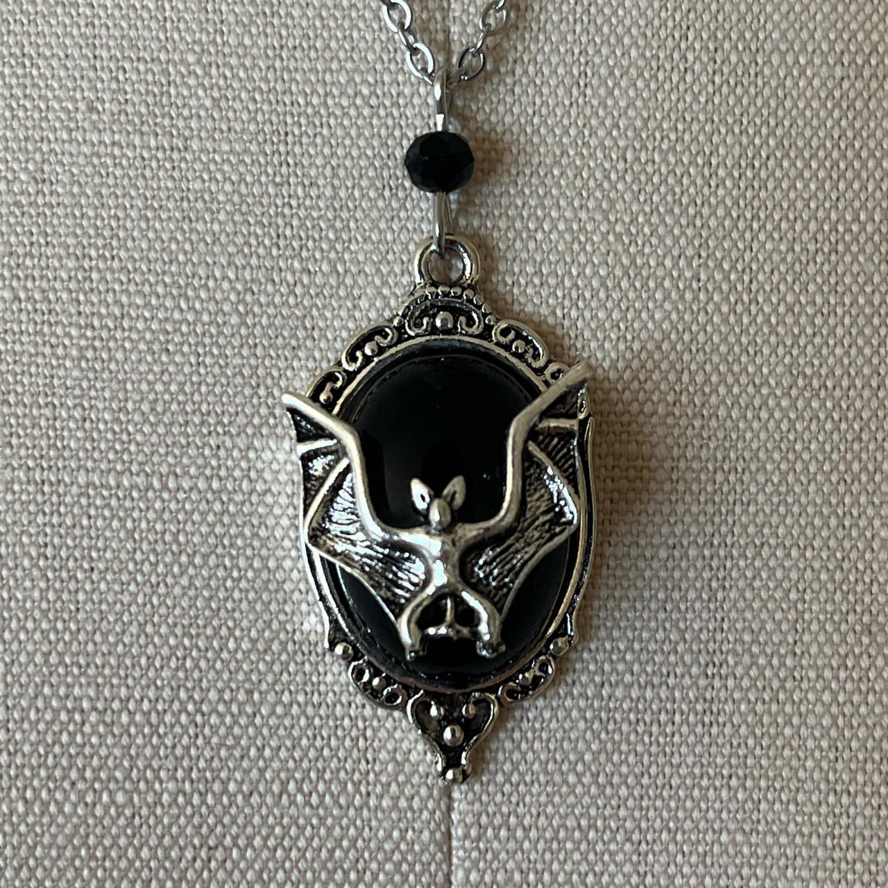 HANDMADE | Black and silver gothic bat necklace on... - Depop