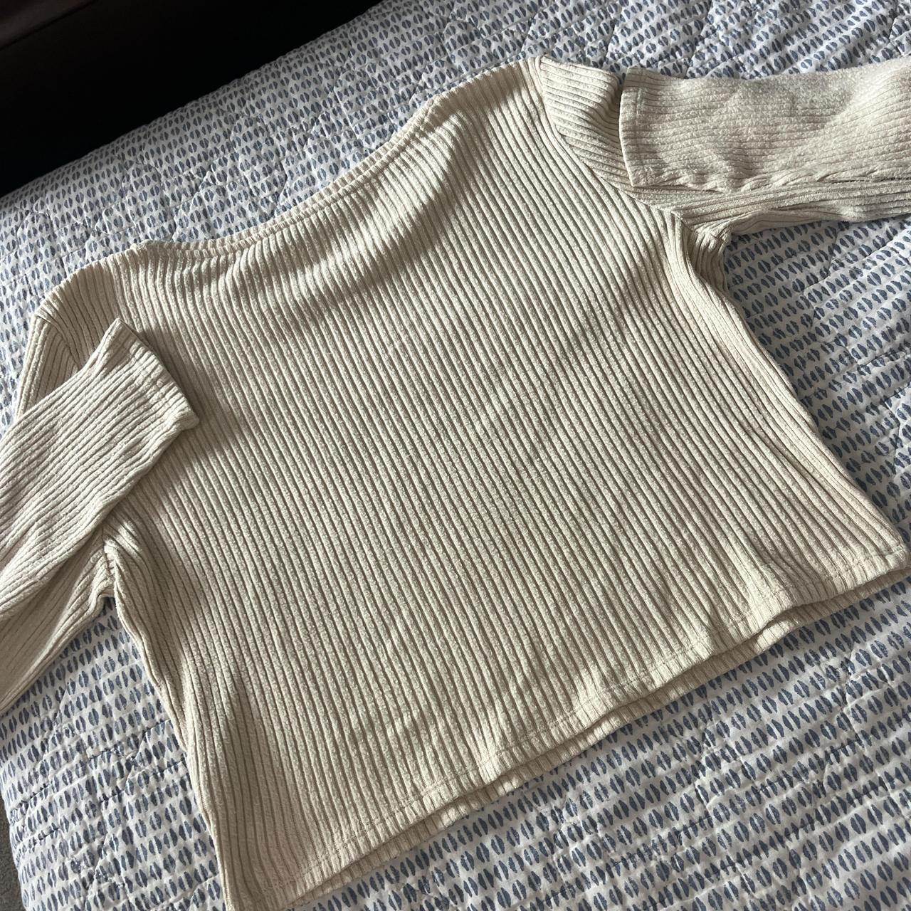 american eagle cream ribbed crop fall sweater/top - Depop