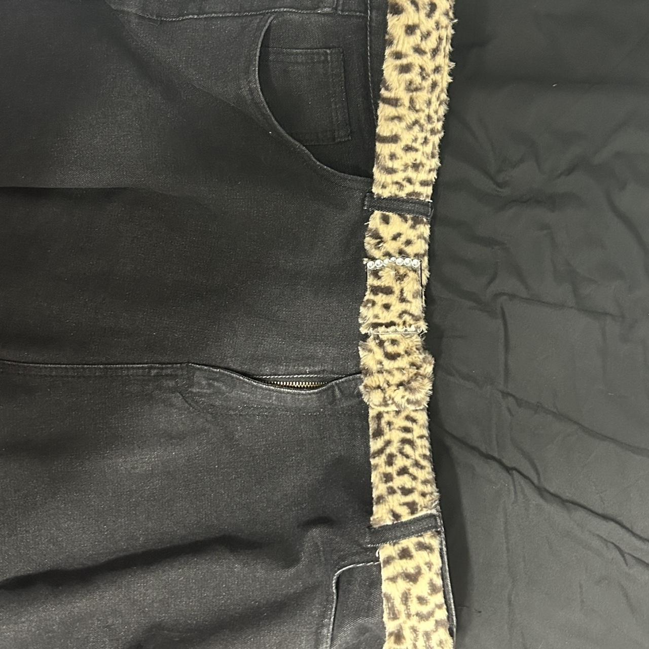Size 42 and below custom studded leopard print belt... | Depop