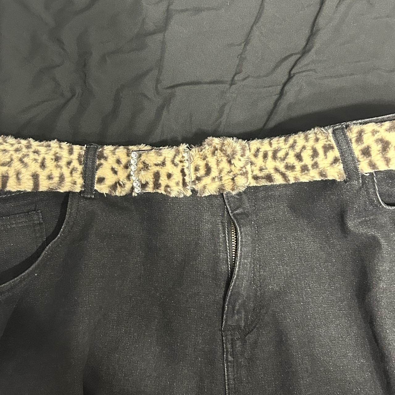 Size 42 and below custom studded leopard print belt... | Depop