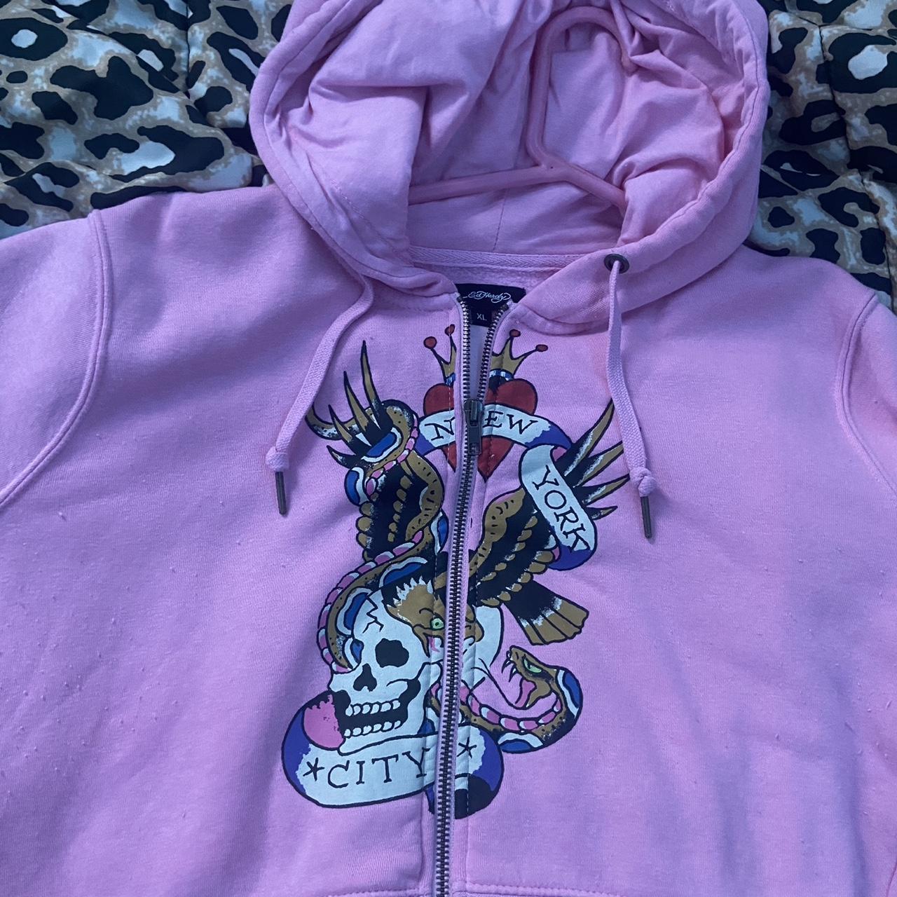 Pink Ed Hardy zip up hoodie #pinkhoodie | Depop