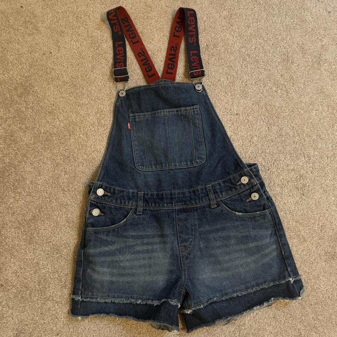 Levi's blue and red denim overalls #levis #vintage... - Depop