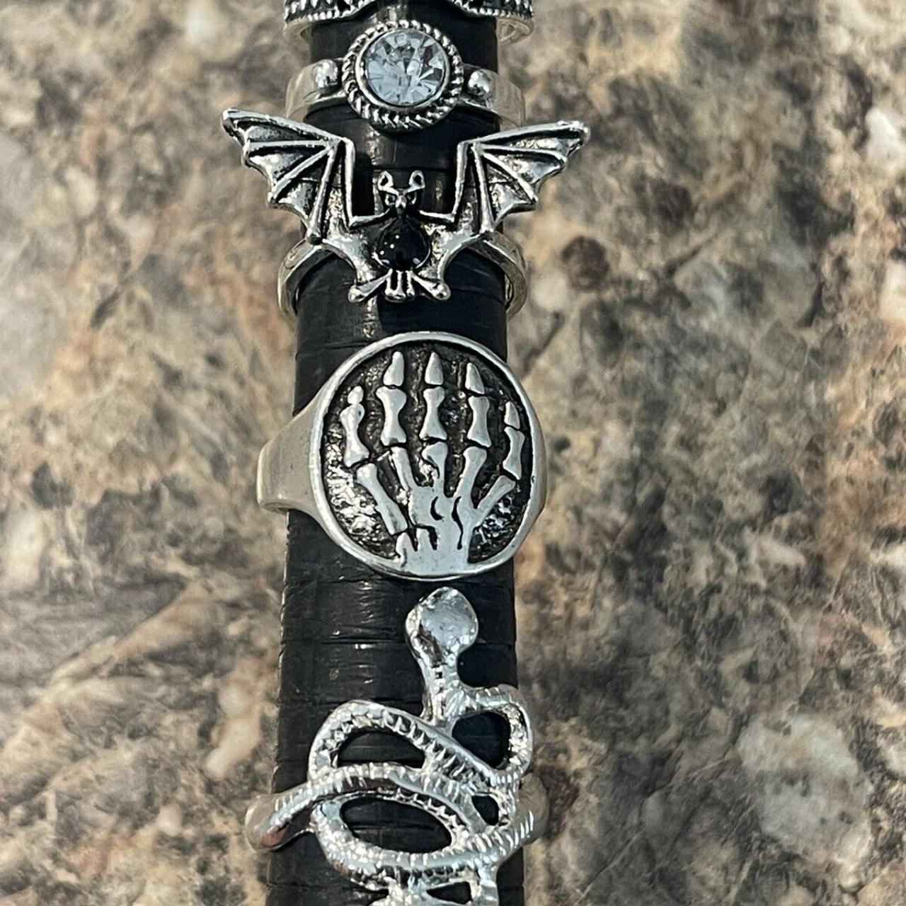 Goth Ring Lot Of 5 Silver Tone Costume Rings Bats... - Depop