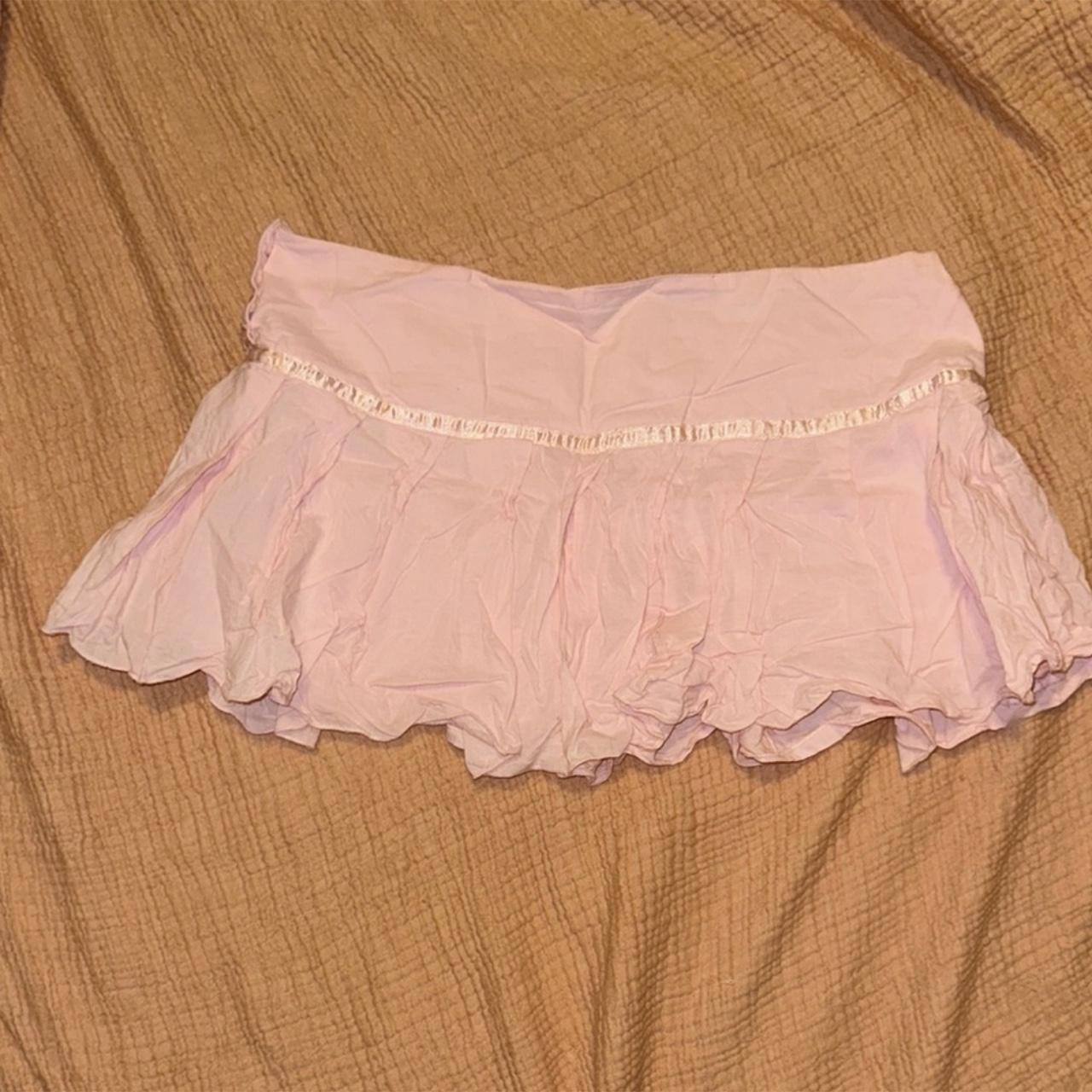 Pink and white mini skirt with ribbon detail. Worn... - Depop