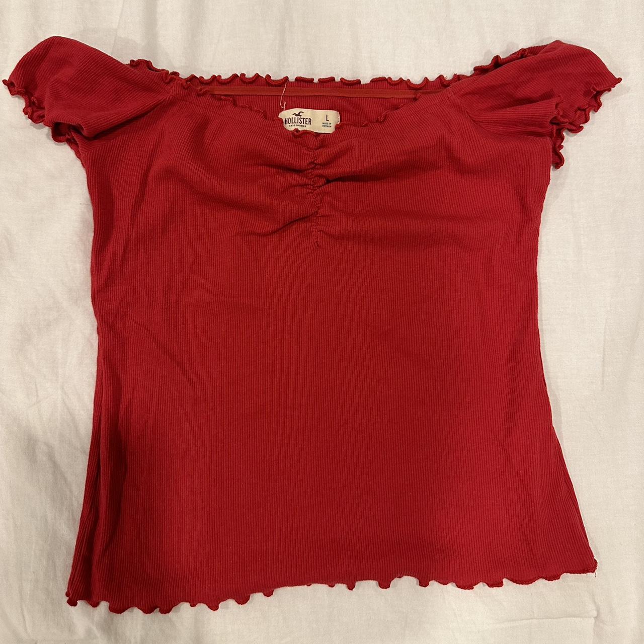 Red ruffle top with a scoop neck #summer #top... - Depop