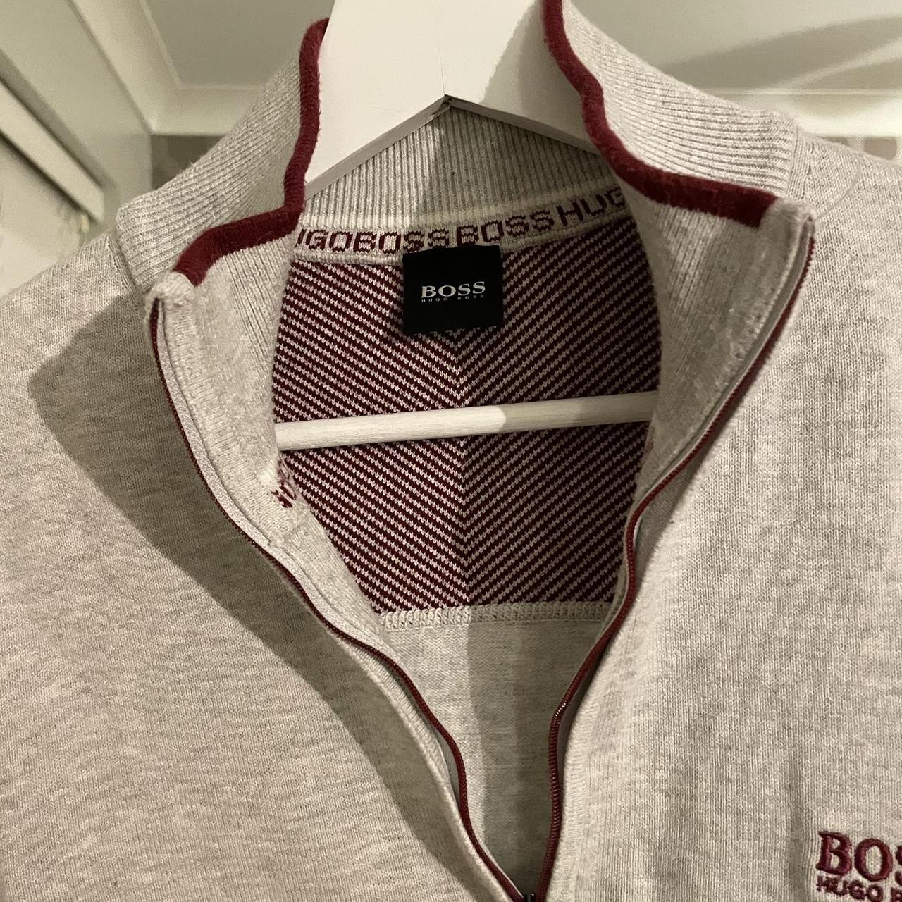 Hugo Boss knitted 1/4 zip Size small Light grey - Depop