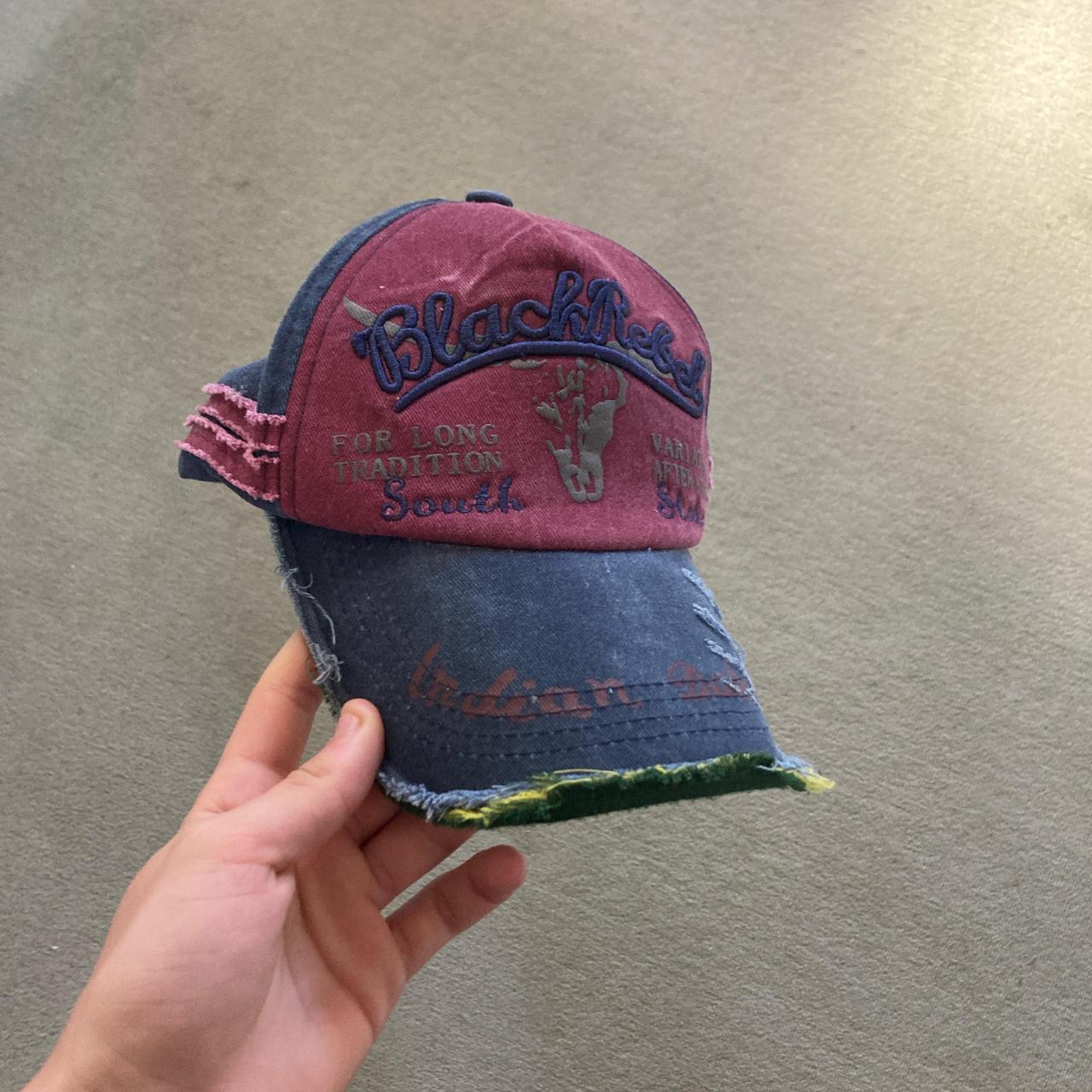 Worn and torn ‘black rebel’ trucker style cap - Depop