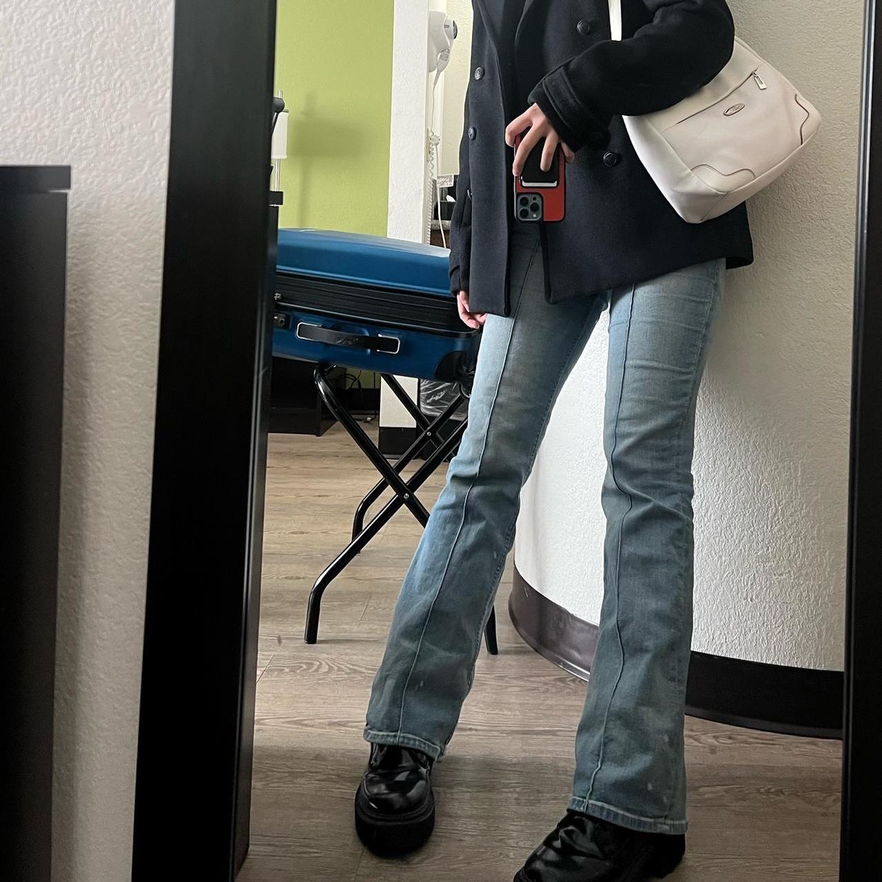 light blue denim low-rise bootleg cut... | Depop