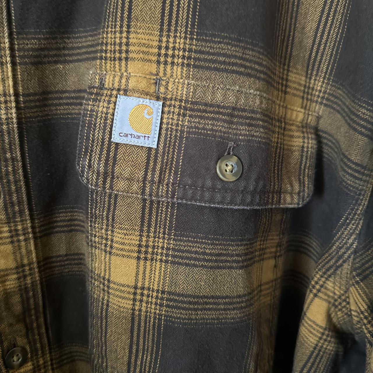 Carhartt brown and tan flannel shirt Size 3XL - Depop
