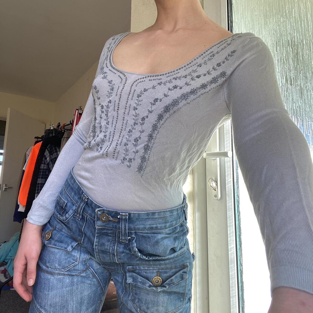 2000s boho chic light long sleeved top with sexy low... - Depop