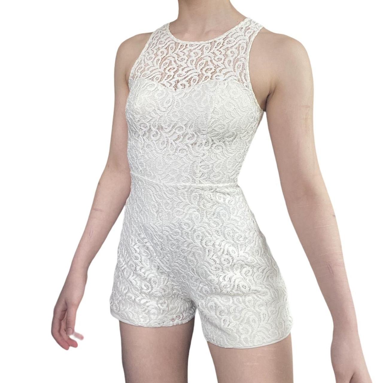 Sexy figure hugging white lace playsuit super 90s... - Depop