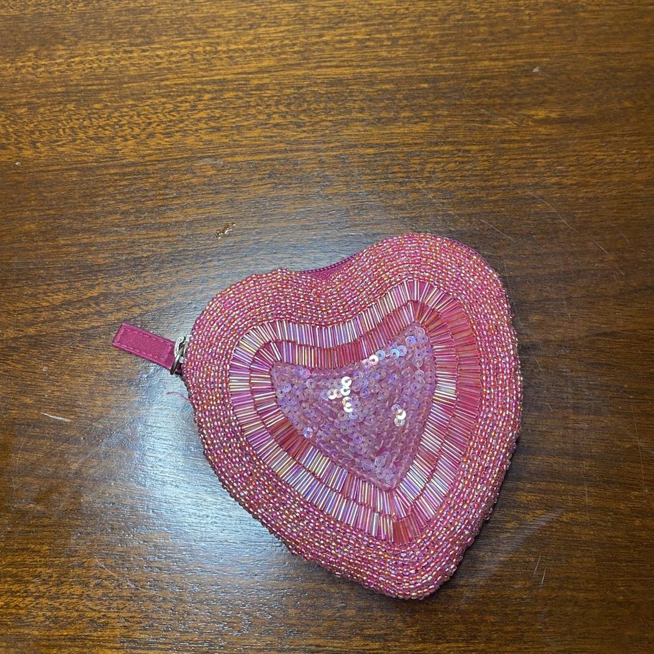 Barbiecore heart shaped wallet purse with zip... - Depop