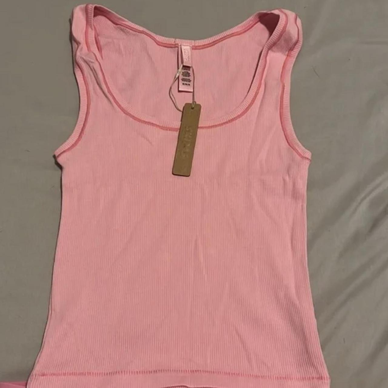 Pink and white cotton loungewear skim set #loungewear - Depop