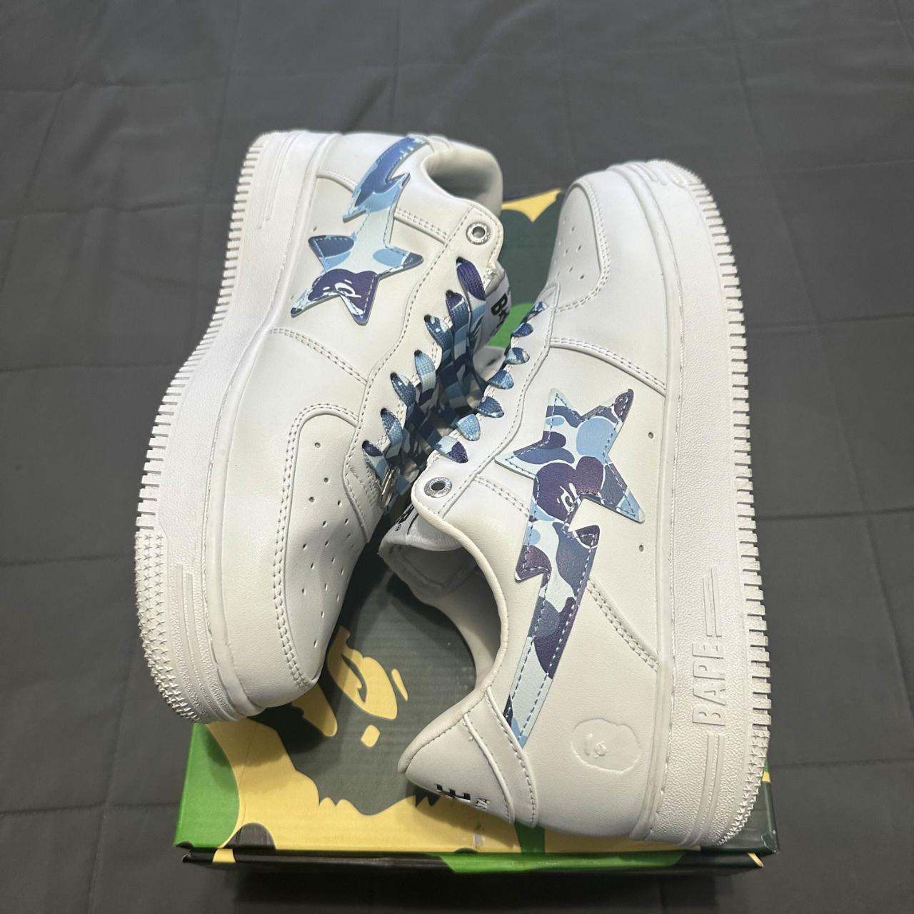 White and Blue Camo Bapestas Size 11 Great Condition - Depop