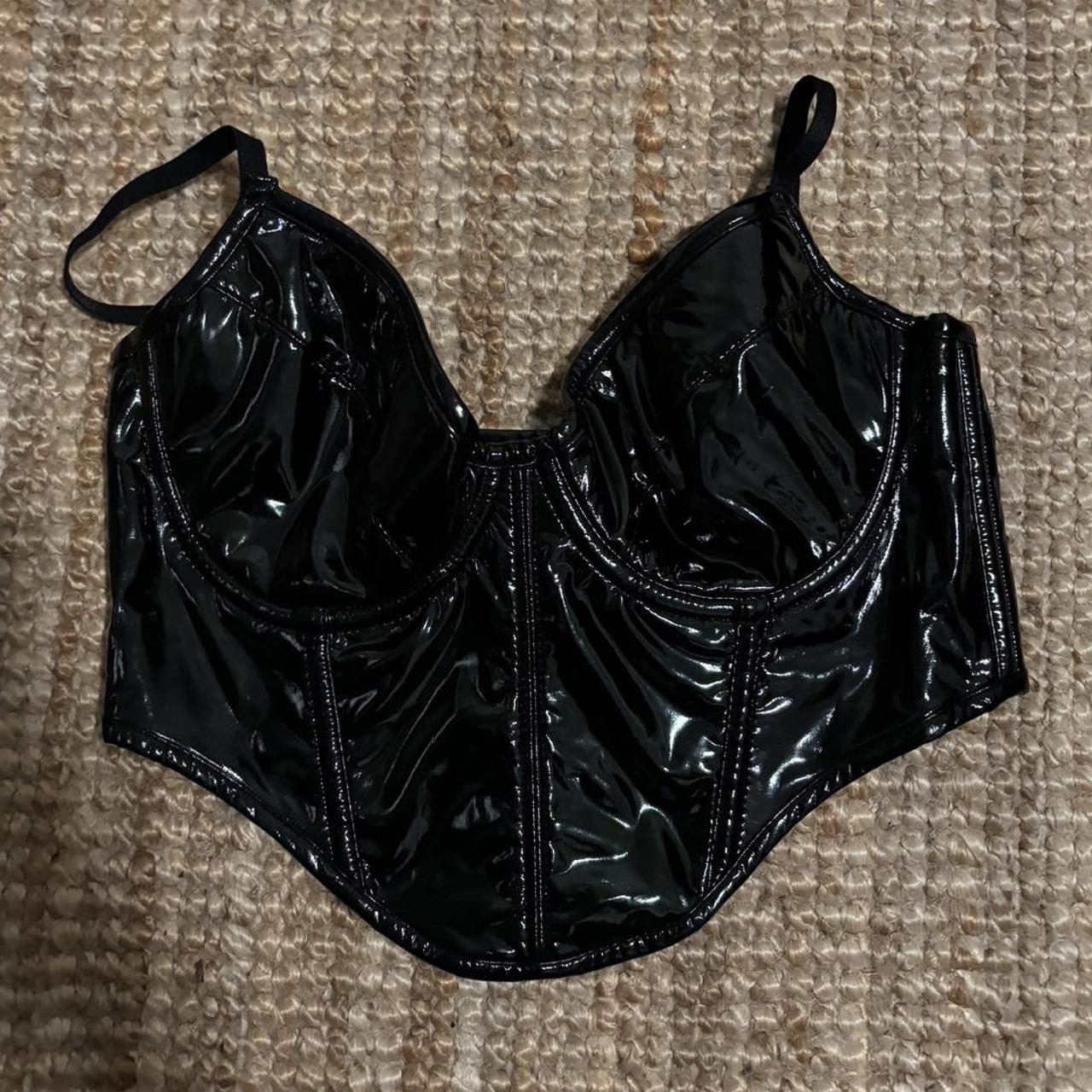 Black PVC corset top with zipper detail | Depop