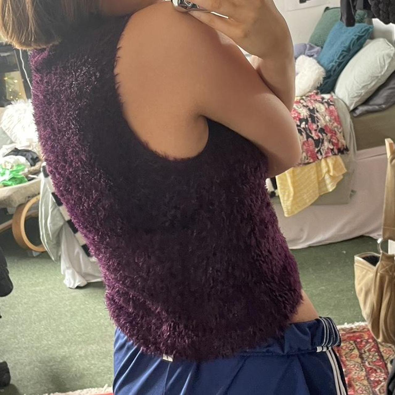 Purple fluffy high neck vest Old label topshop - Depop