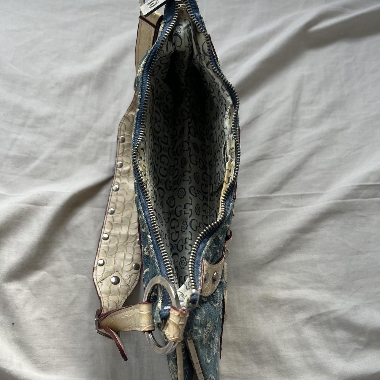 Gussaci denim shoulder bag blue with beige and... - Depop