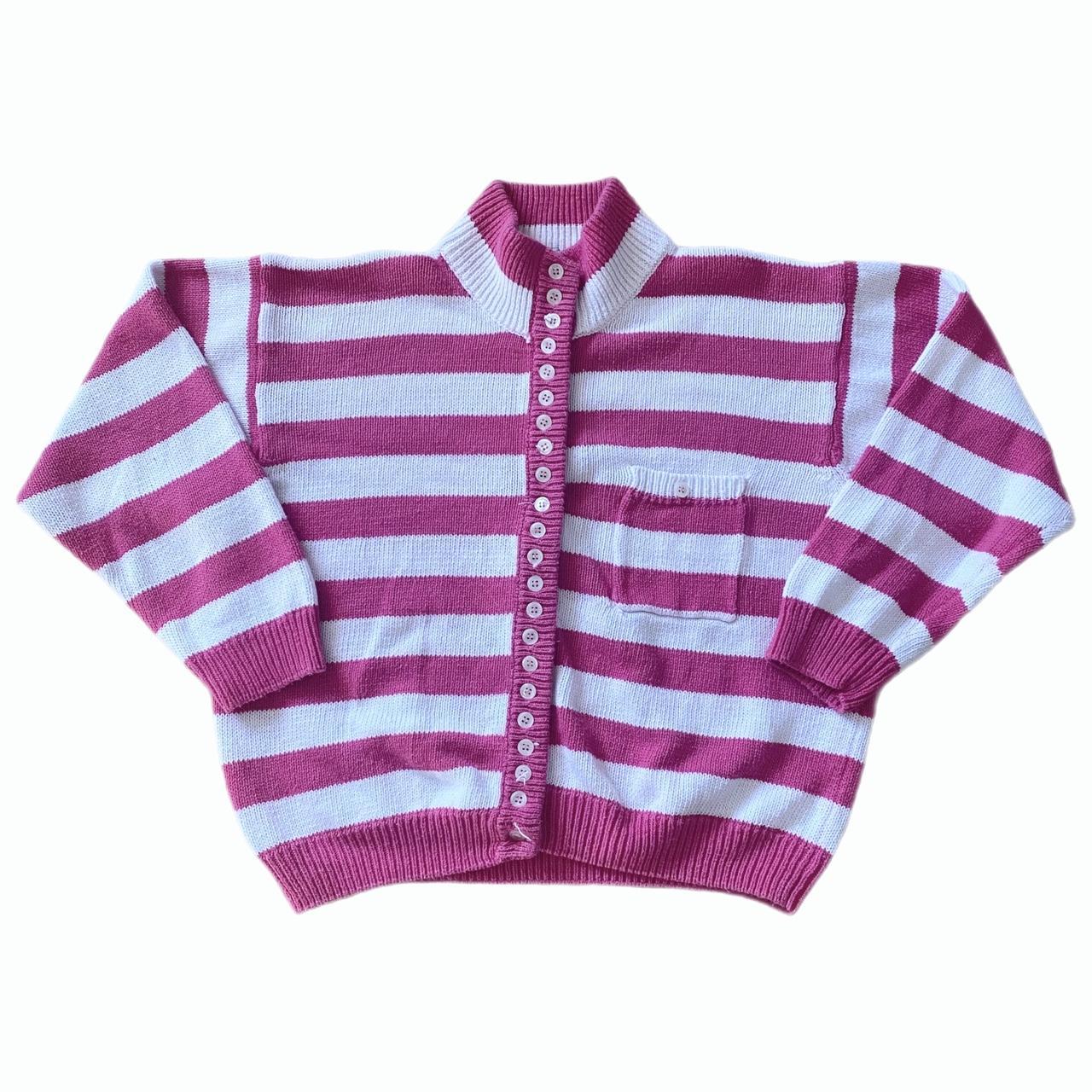 One Step Up Women's Pink and White Cardigan | Depop