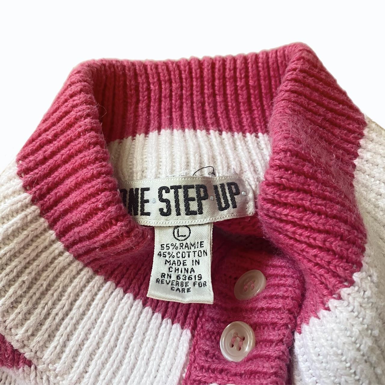 One Step Up Women's Pink and White Cardigan | Depop