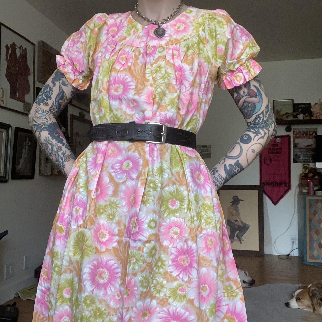 60s vintage unbranded handmade puff sleeve floral... | Depop