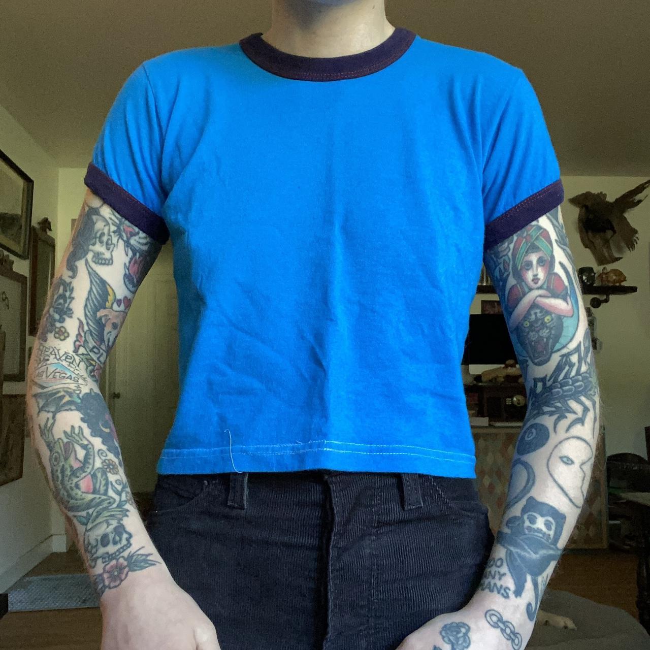 90’s vintage anime girl cropped ringer t-shirt by... - Depop