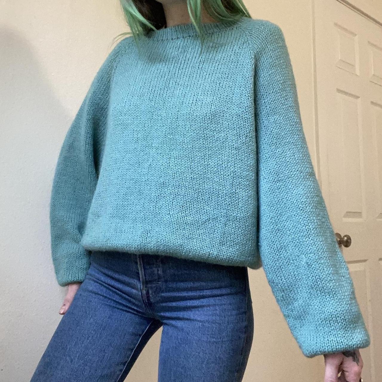 80s vintage blue hand knit raglan sweater No tags.... - Depop