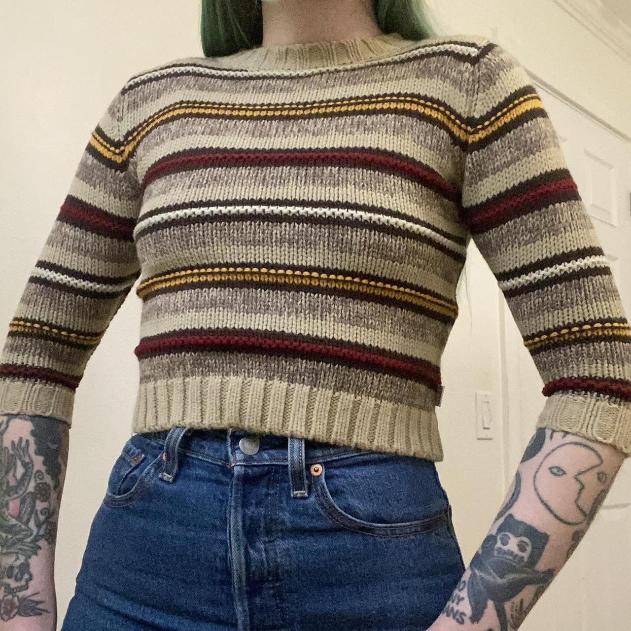 Striped earth tone cropped sweater by... | Depop