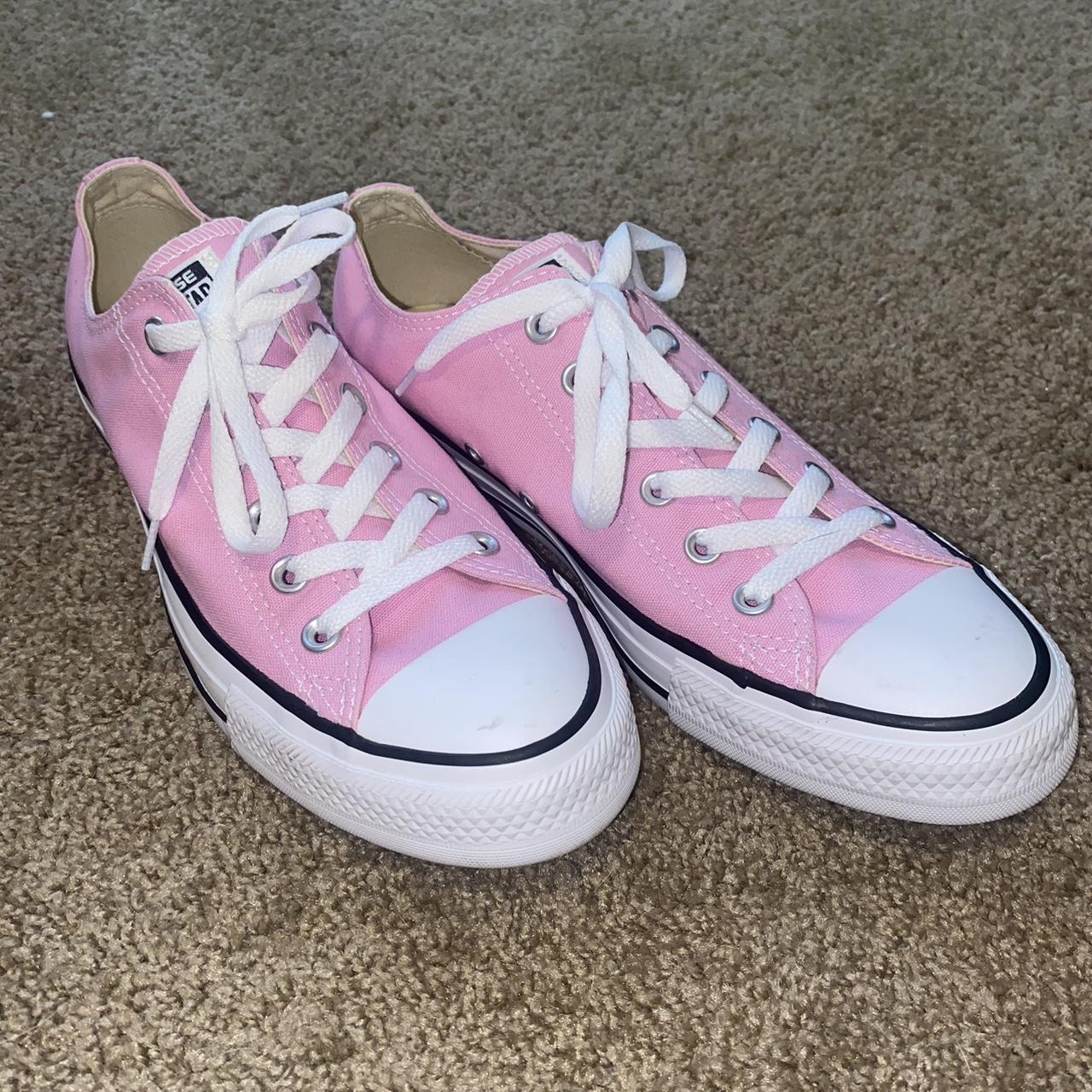 Pink and white Converse trainers - Depop