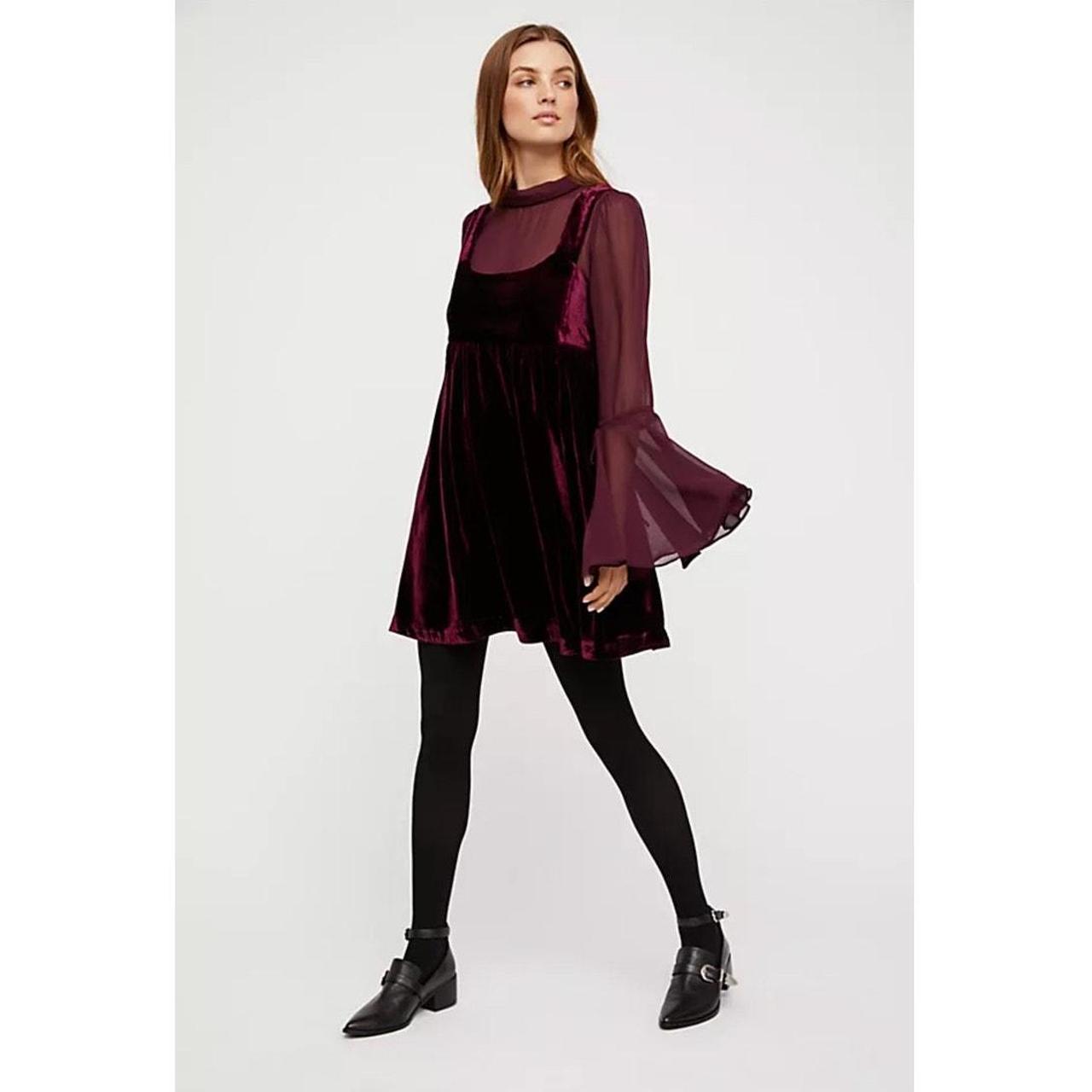 Free People | Counting Stars Burgundy Velvet Chiffon... - Depop