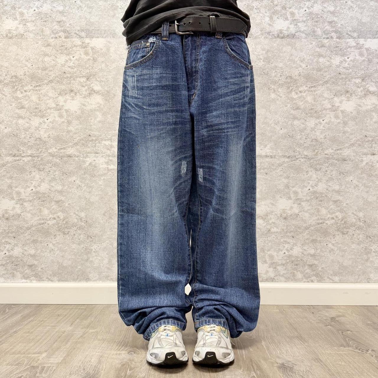 SMALL SIZE Y2K BLUE CROSS JEANS WITH NICE CROSS... | Depop