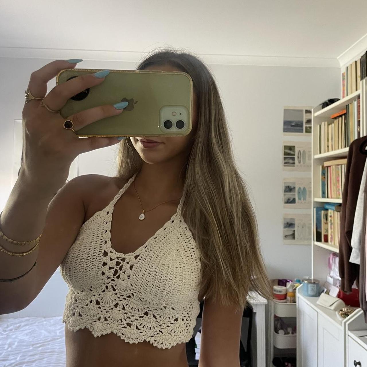 Crochet homemade top Size: small Tie back #crochet | Depop